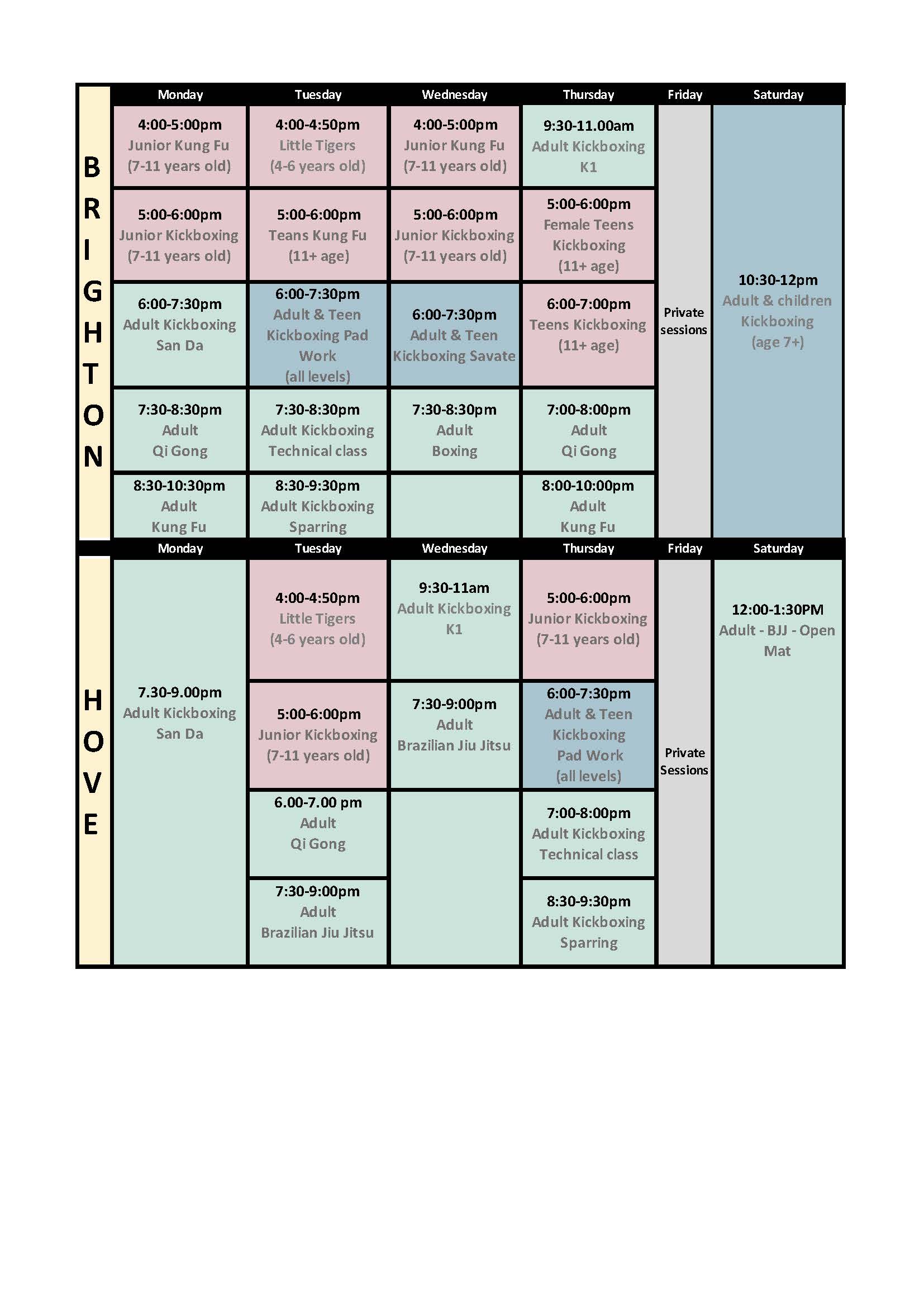 Timetables - Nam Yang Brighton Community Association