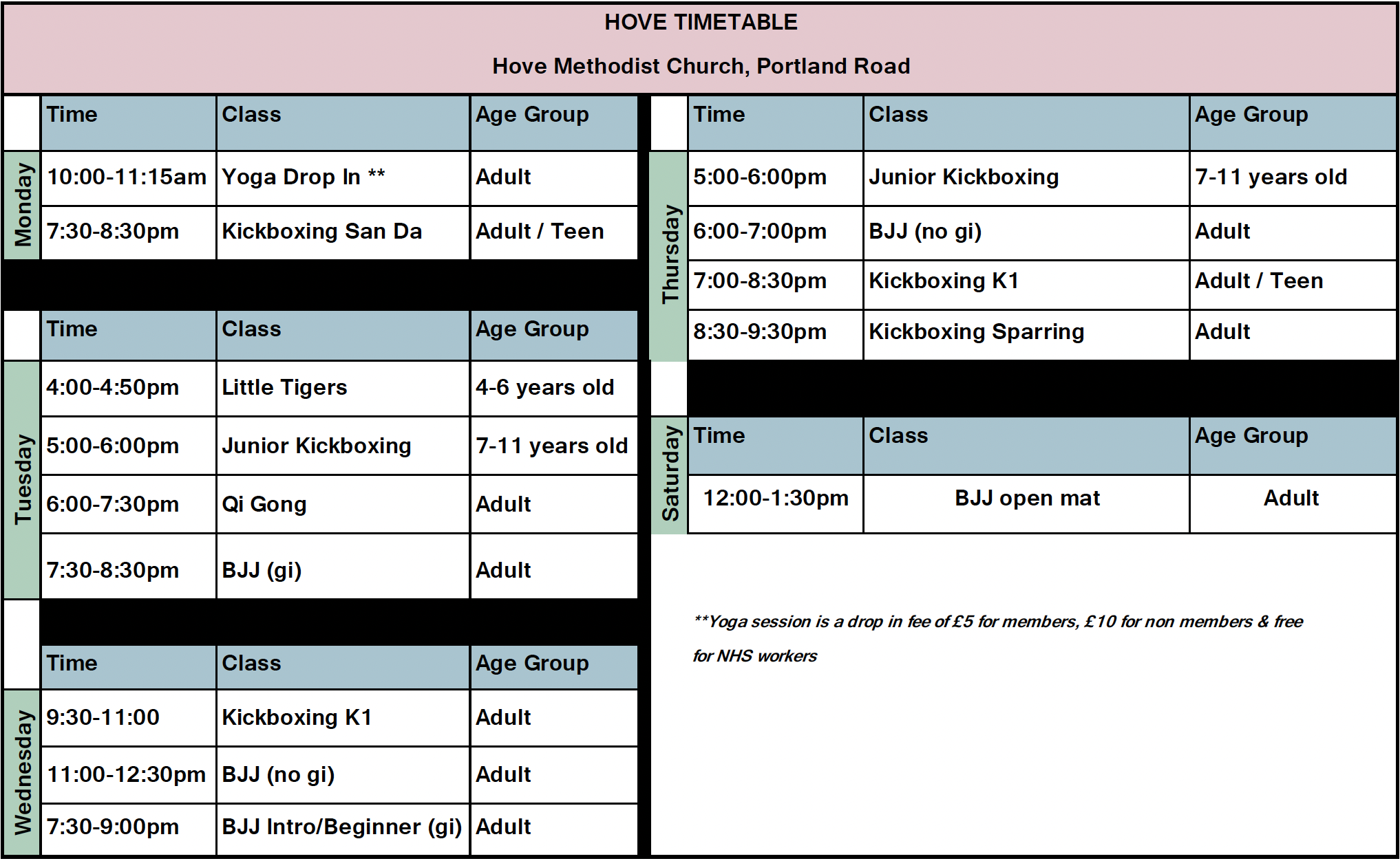 Timetables - Nam Yang Brighton Community Association